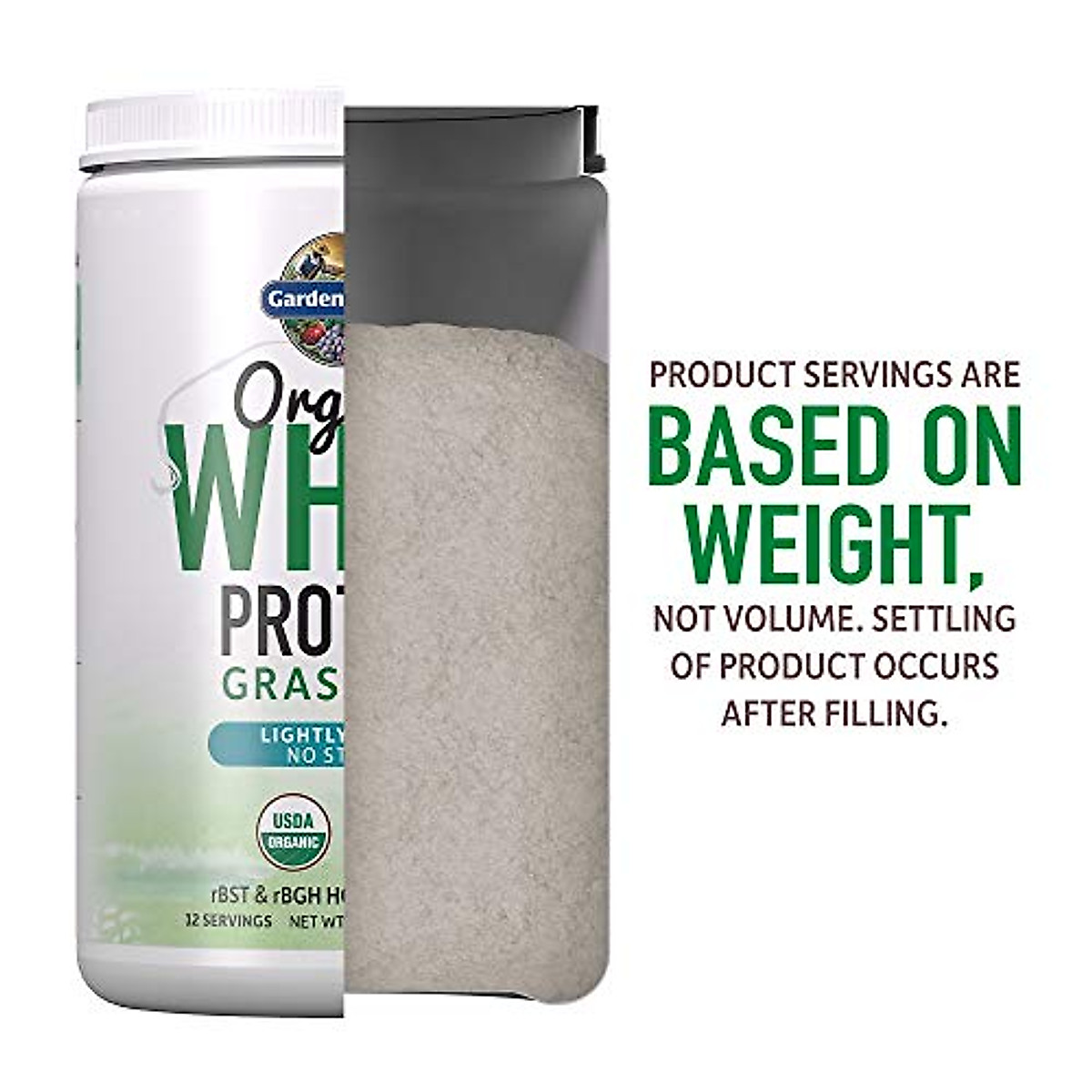 Garden of Life Whey Protein Powder Unflavored - 21g Certified Organic Grass Fed Protein for Women & Men + Probiotics, 12 Servings - Stevia Free, Gluten Free, Lightly Sweet from Organic Cane Sugar