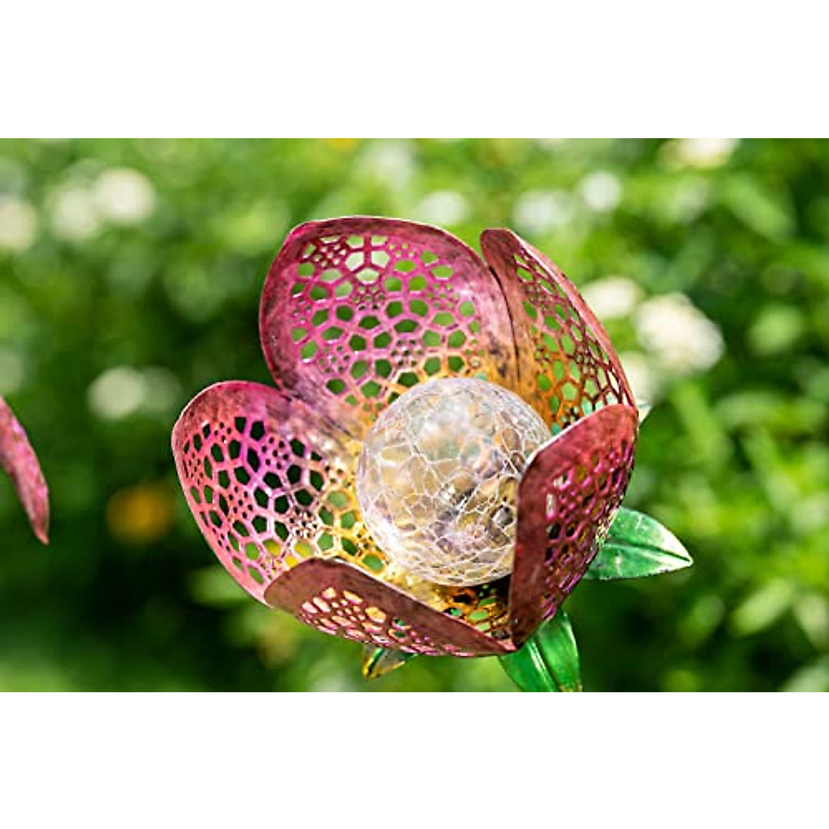 TERESA'S COLLECTIONS Flower Solar Garden Decorations Lights for Lawn Ornaments, 27-29.5 Inch Metal Tulip Outdoor Decor Decorative Stake for Yard Porch Patio, Set of 2