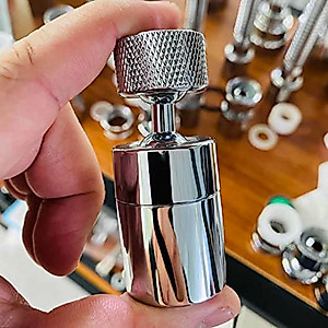 Sink Faucet Aerator, 1.8 GPM Extra Big Angle Rotate Kitchen Sink Aerator Sprayer Head 360 Degree Swivel Kitchen Sink Sprayer Attachment-55/64 Inch-27UNS Female Thread-Chrome (Metal Embossing, Silver)…