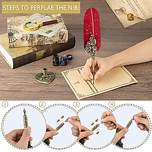 NC Quill Pen and Ink Set, Includes Quill Pen and 6 Bottles Color Ink, 5 Replaceable Nibs, Pen Holder, Christmas gifts,Valentine’s Day Gift,Birthday Gift, Calligraphy Set Holiday Ideal Gift.(Red)