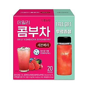 Garden Kombucha Tea, Powder 5g x 20 Sachets (100g/3.52oz) Probiotics, Prebiotics, Sugar Free, Diet Tea, Healthy Drink with Bottle (FREE BOTTLE SHAKER) (SevenBerry)