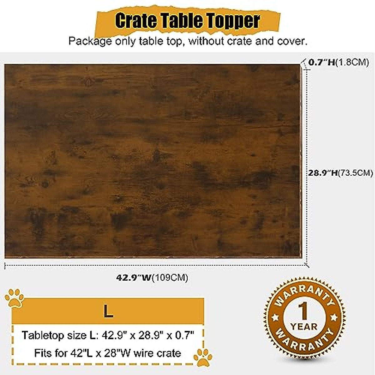 Deblue 42in Dog Crate Topper, Dog Kennel Table Topper, Rustic Style Decorative Dog Crate Topper for Small and Large Dogs