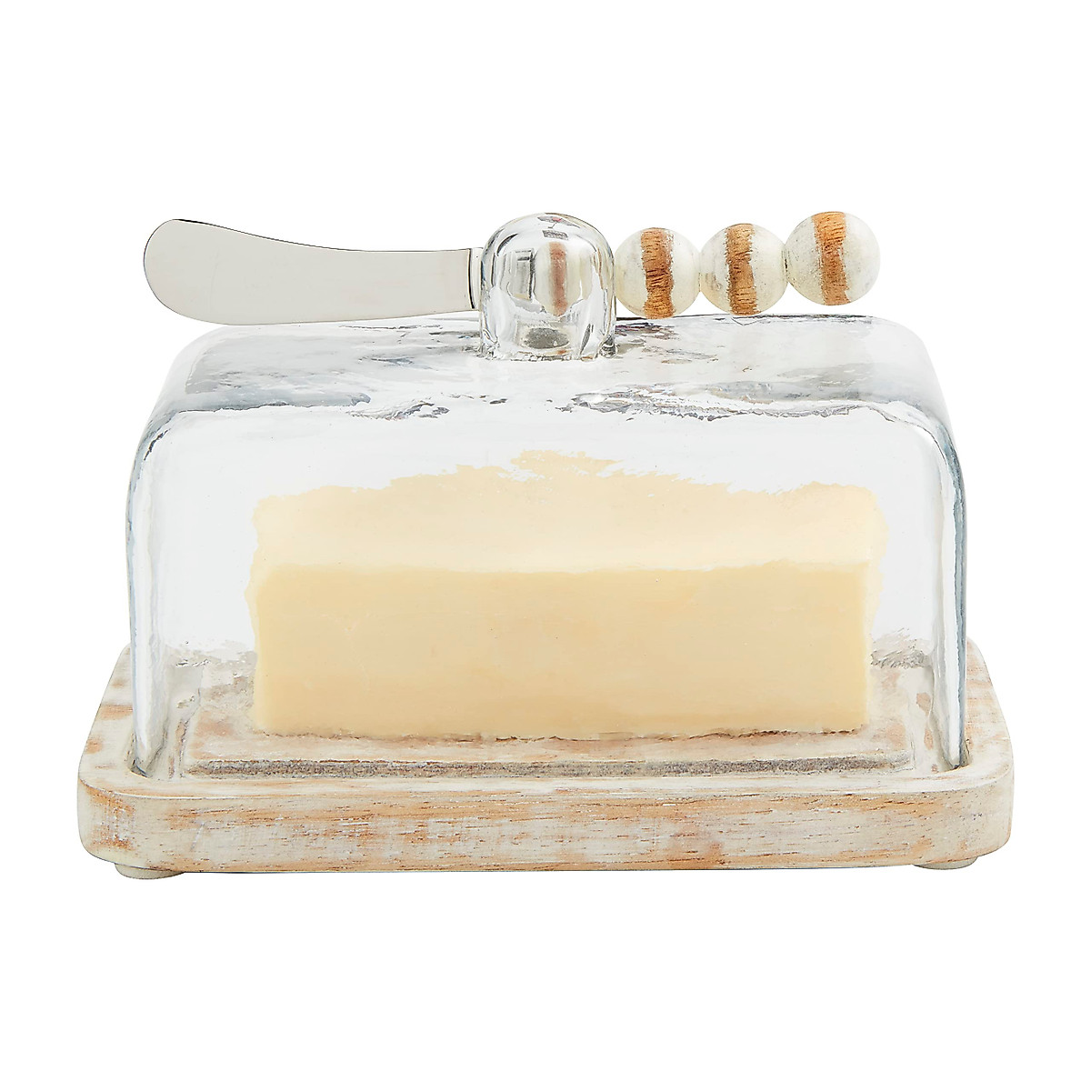 Mud Pie Glass Beaded Butter Dish, White, 3 1/2" x 6 1/2"