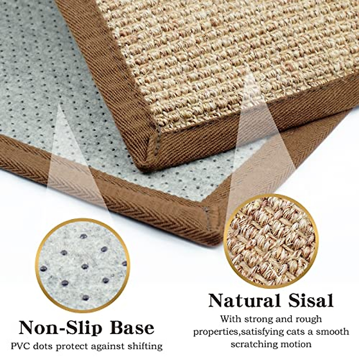 PurrNbark Cat Scratcher for Indoor Cats 23.6 x 15.7 Inch Natural Sisal Cat Scratch Pad Thickened Cat Scratch Mat Durable Scratching Board No Mess