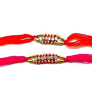 WhopperIndia Set Of 2 Rakhi for Brother Gift for Raksha Bandhan Handmade Silk Rakhee Thread Bracelet with 5 Stones Design Rakhi for Loving Brother/Sibling/Rakhi for Brother rakhi set of 2 | rakhi bracelet | | rakhi for boy | Indian Rakhee