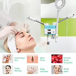 FLOLXNB Facial Steamer, Professional 3 in 1 Cool/Hot Mist Facial Steamer with 8X Magnifying LED Lamp, Face Steamer On Wheels for Salon Spa Beauty Skin Care