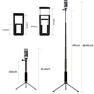 Bluetooth Selfie Stick with Tripod, Remote 59Inch MFW Extendable Monopod with Tripod Stand for iPhone 12/12PRO /11/11PRO/X/XS max/XR/XS/8/7/6/Plus,Tablet,Samsung S7/S8/S9,Android,GoPro Cameras