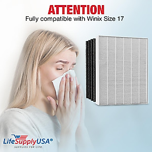 LifeSupplyUSA Complete Replacement Filter Set (1 True HEPA Air Cleaner Replacement Filter + 4 Carbon Filters) Compatible with Winix Size 17 Air Purifiers (5-Pack)
