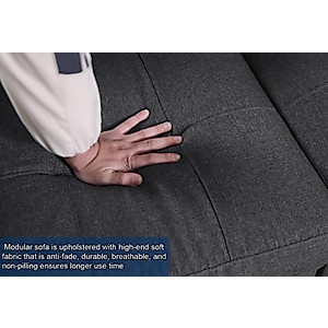 asunflower Modular Fabric Sectional Sofa Ottoman Set, L Shape Sofa Couch with Console, Cup Holder, Charging Ports Convertible Sectional Couch for Living Room Apartment