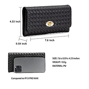 U+U Small Wallet Purses for Women Crossbody Bag Woven Credit Card Holder with Detachable Metal Chain Cell Phone Purse Women's Shoulder Handbags（Black）