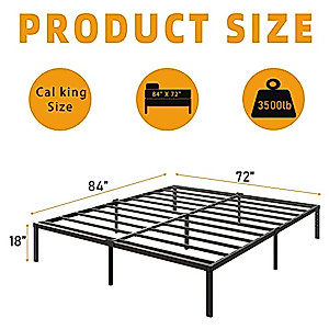 Kilyssa 18 Inch Tall California King Bed Frames,Heavy Duty Metal Platform Beds Frame No Box Spring Needed Steel Slats 3500lbs Bed Base Cal King Size,Noise-Free,Easy Assembly