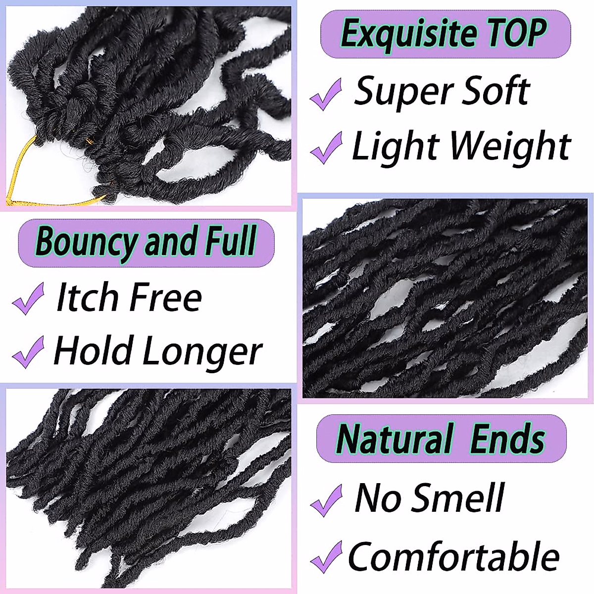 Faux Locs Crochet Hair 24 inch Soft Locs for Butterfly Locs Crochet Hair for Black Women New Faux Locs Pre Looped Curly Wavy Braiding Hair Extension (6 Packs,1B)