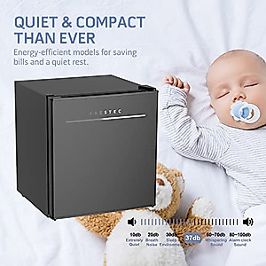 Frestec 1.7 Cu.Ft Mini Fridge with Freezer,Mini Fridge for Bedroom,Small Refrigerator,Dorm Refrigerators with Freezer,Compact Refrigerator for Office,Apartment,Dorm,Bedroom (Modern Black)