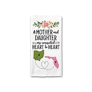 CANARY ROAD Personalized Kitchen Towel | Two State Mother Daughter | Gift For Mom | Gift For Her | Mother Present | Mothers Day Gift | Long Distance Map Gift | Unique Mom Gift | Gift for Daughter