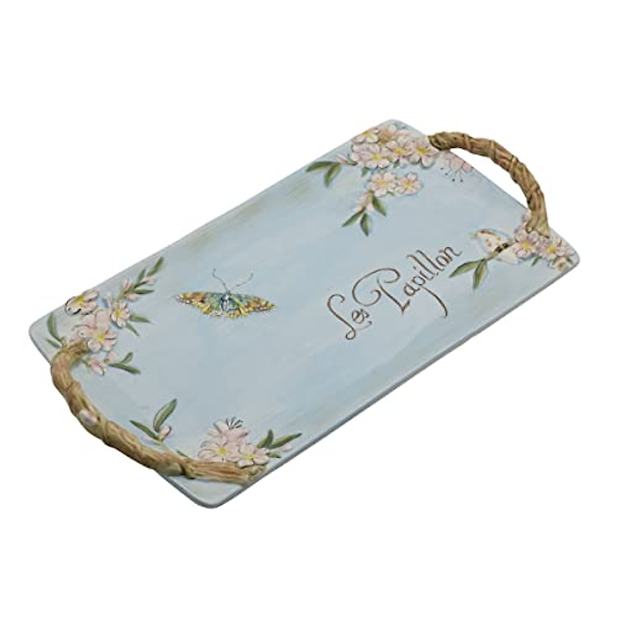 Fitz and Floyd Toulouse Handled Serving Tray, 14 Inch, Blue