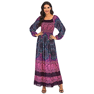 Padaleks Dresses for Women Spring Summer Trendy Ladies Casual Boho Maxi Dress Long Sleeve One Shoulder Sundress Hot Pink