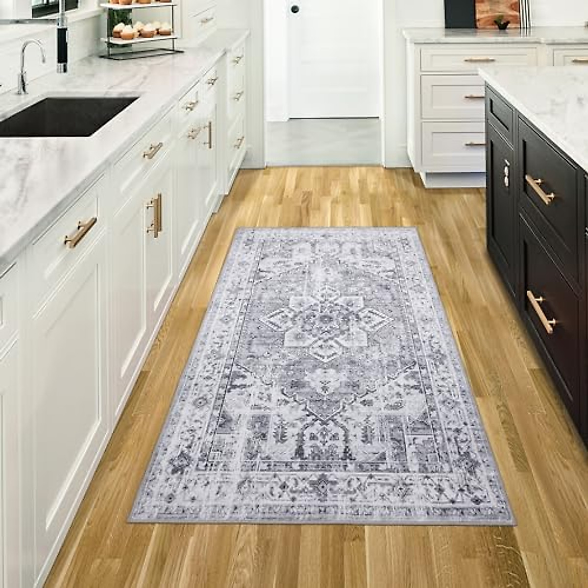 Lbris Washable Area Rug,Non Slip Stain Resistant 3x5 Vintage Grey Area Rug with Rubber Backing, Extra Soft Non Shedding Floor Carpet for Livingroom Bedroom Kitchen,Non Skid Durable Entry Rug