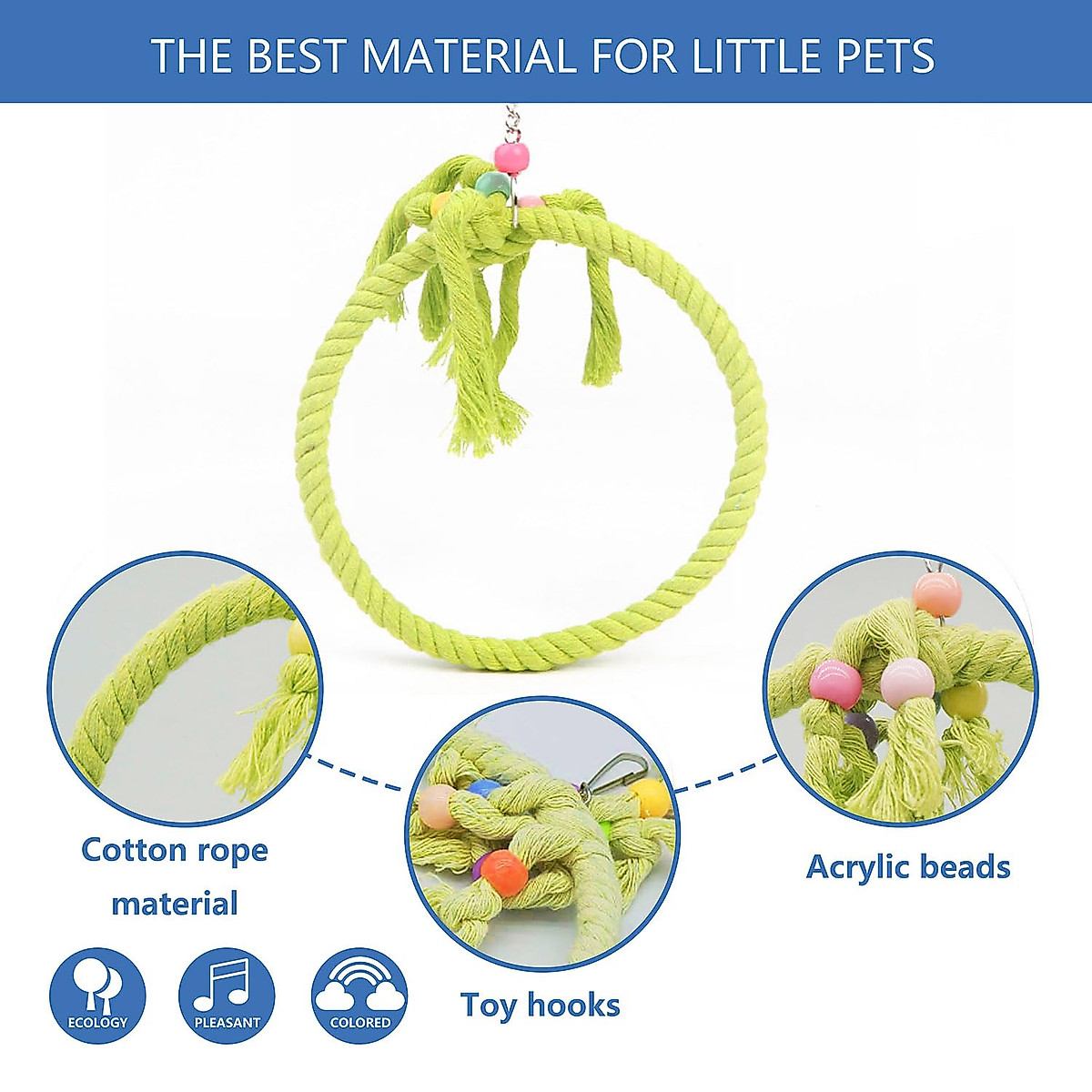 Sysmashing 3 Pack Swing Hanging Toys,Bird Climbing Rope Net Ladders Small Medium Pet Activity Toy Suitable for Parakeet,Cockatiel,Cockatoo,Hamster,Rat,Ferret(Random Color)