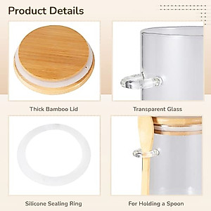 Kitchen Glass Jars with Spoons, 3 PCS Large Capacity Kitchen Canisters, 20 OZ Transparent Glass Kitchen Containers, Clear Glass Bottle with Airtight Bamboo Lid, Kitchen Organizer for Grains, Spices, Coffee Beans, Snacks