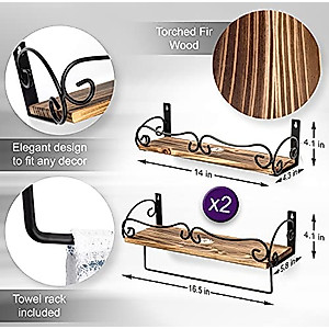 Masyl Floating Shelves Wall Mounted Set of 2, Rustic Wood Wall Shelves for Living Room Decor, Bathroom Organizer, Kitchen Storage, Home Décor, Made of Wood and Metal in Carbonized Brown Color