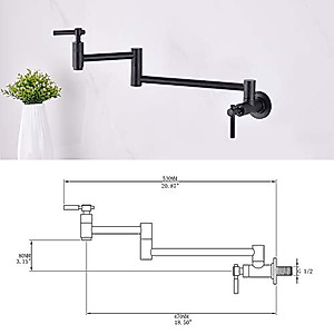 BZOOSIU Pot Filler Faucet Wall Mount, Double Joint Swing Arms Solid Brass Folding Faucet, Single Hole Two Handles Wall Mount Kitchen Faucet, Matte Black