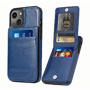 Seabaras iPhone 14 Wallet Case with Credit Card Holder for Women Men PU Leather Wallet Case for iPhone 14 Case 6.1 inch (Blue)