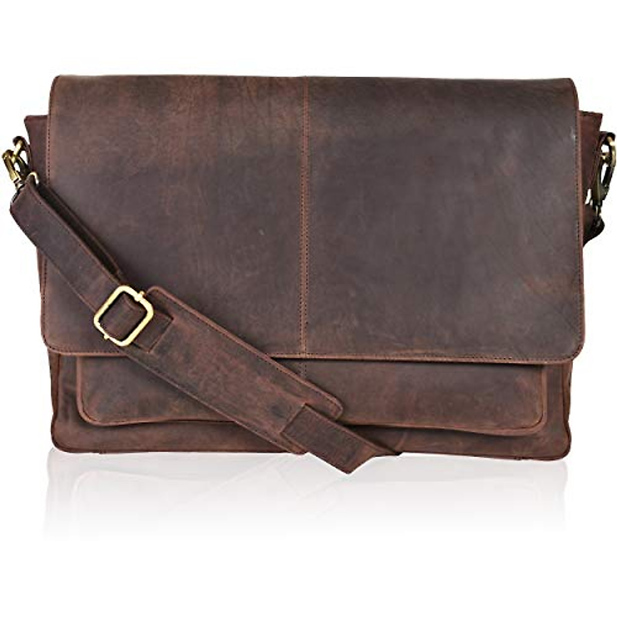 Real Leather Messenger Bag for Men and Women - Laptop Briefcase Bag For College, Office, Adjustable Shoulder Strap Satchel