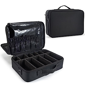 Stagiant Makeup Case Large, Makeup Organizer Bag for Make up Artist, 3 Layer Travel Train Case Makeup Traveling Bag for Cosmetic Hairstylist Nail Tech, 15.7x11.4x4.7