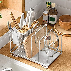 Sifanhao Expandable Pot Rack Organizer Shelf Expandable Cookware Organizer Baking Pan Organizer Kitchen Pot Lid Rack Organizer (White)