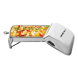 Chafing Dish Buffet Set Stainless Steel Chafing Servers with Handle and Lid Rectangular Food Warmer for Catering Event Birthday Party Buffet Food Warming Trays with Fuel Holder 2.9L, Silver