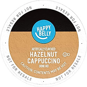 Amazon Brand - Happy Belly Light Roast Cappuccino Coffee Pods Compatible with K-Cup Brewers, Hazelnut Flavored , 24 Count