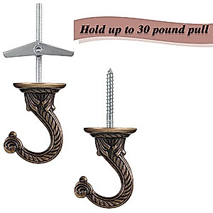 6 Pieces Swag Ceiling Hooks Heavy Duty Swag Hook Hanging Plants Chandeliers Wind Chimes Ornament Hooks for Home Office Kitchen (Bronze,Large)