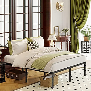 zunatu 18 Inch Full Metal Bed Frame Foundation No Box Spring Needed Heavy Duty Tall Platform with Large Storage Easy Assembly Mattress Noise Free, Black