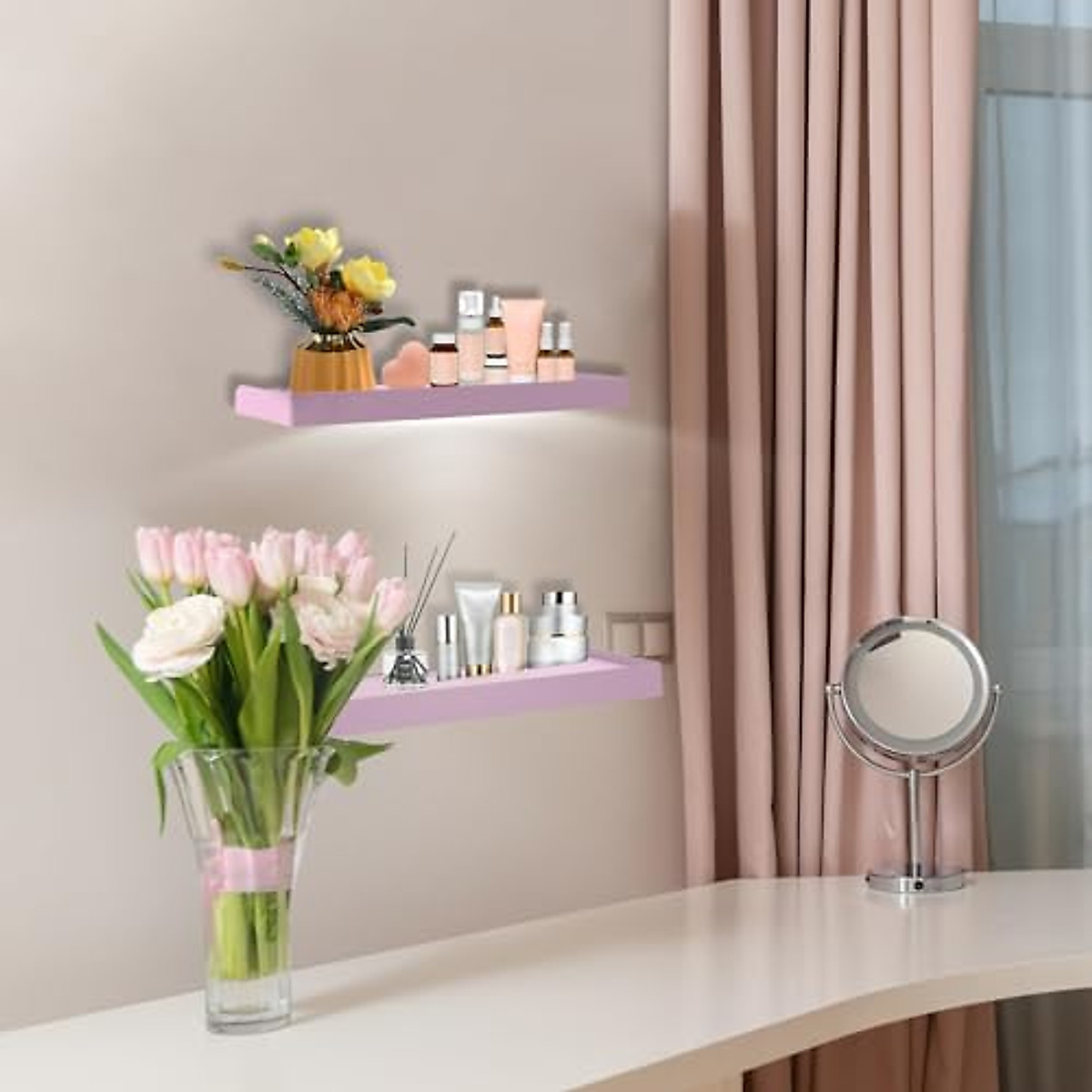 HOPEDAMAI Floating Shelves Book Shelf for Wall Shelf Foldable with USB Charging Port Floating Corner Shelves Wall Mounted Shelves for Home Decor and Bedroom Decor Pink 2 Pack