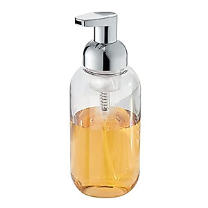 mDesign Set of 2 Refillable Soap Dispenser - Discreet Foaming Soap Dispenser - Chrome Soap Dispenser Bottle with Plastic Pump - Rust Free - Ideal for Kitchen or Bathroom - Clear/Chrome