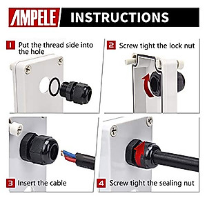AMPELE Cable Gland 20 Pack 3-25mm Waterproof Adjustable 1/4'', 3/8'', 1/2'', 3/4'', 1'' NPT Cable Gland Joints with Gaskets (Each 4 Pack, 20 Pack)