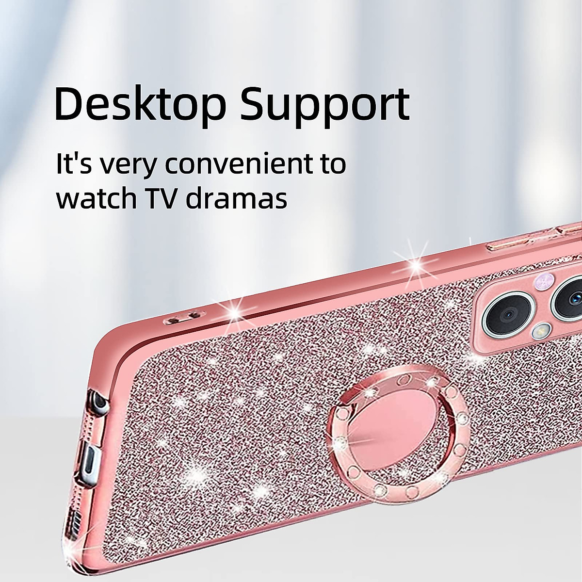 KuDiNi for N20 Phone Case, OnePlus Nord N20 5G Case for Women Cute Glitter Crystal Soft Clear Tpu Luxury Bling Protective Cover with Kickstand Strap for OnePlus Nord N20 5G (Glitter Rose)