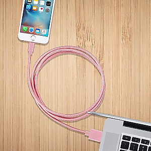 sharllen iPhone Charger Cord iPhone Lightning Cable 3/3/6/6/10FT 5Pack Nylon Braided USB Fast iPhone Charging Cable&Syncing Long Cord Compatible iPhoneXs/Max/XR/X/8/8P/7/7P/6/5/iPad/iPod (Rose Gold)