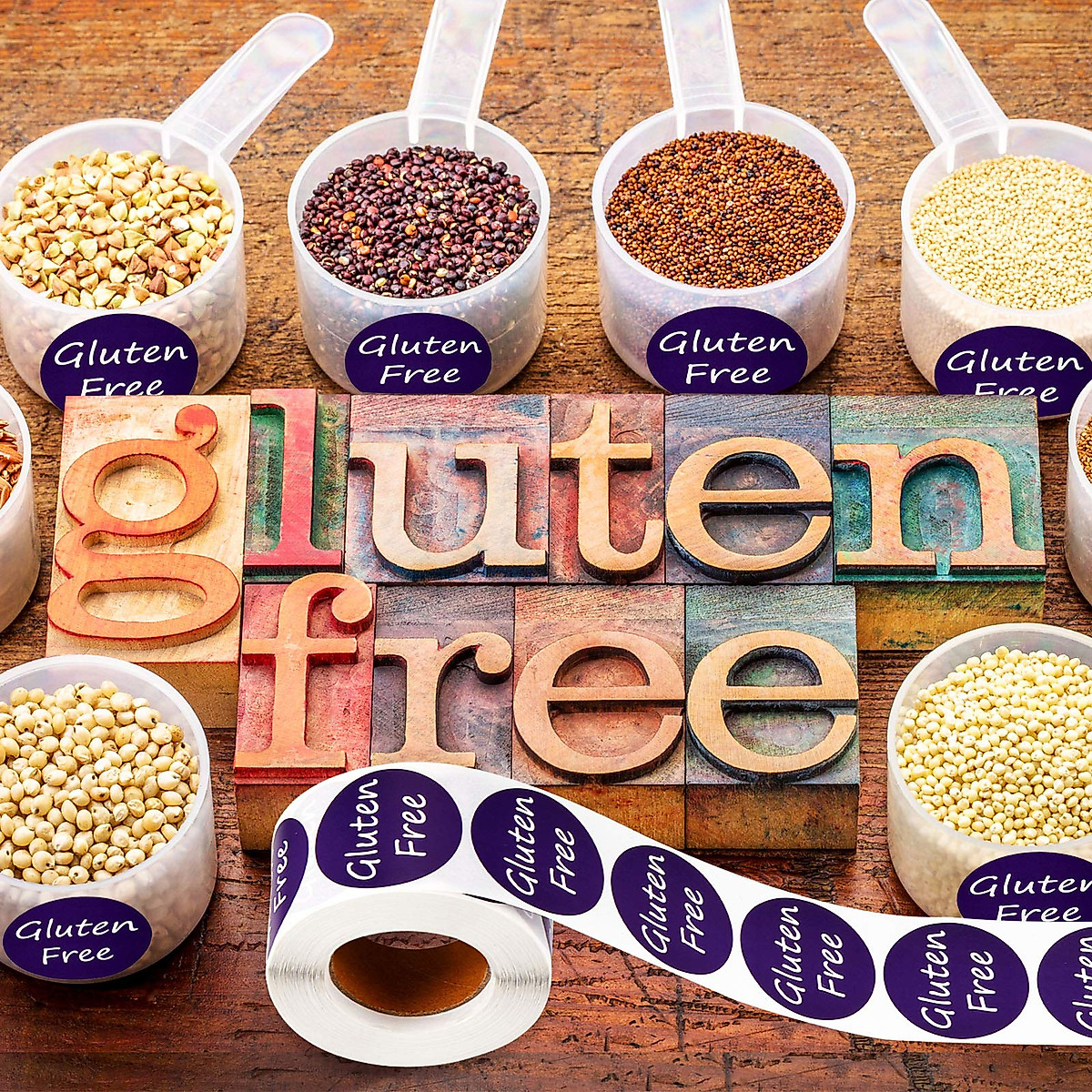 Zonon 1000 Pieces 2 Roll Gluten Free Stickers Labels for Food with Self Adhesive Seals 1.5 Inch Gluten Food Rotating Label Stickers for Containers Jars Glass Bottle Envelopes Bread Bags, 500 Pcs/Roll