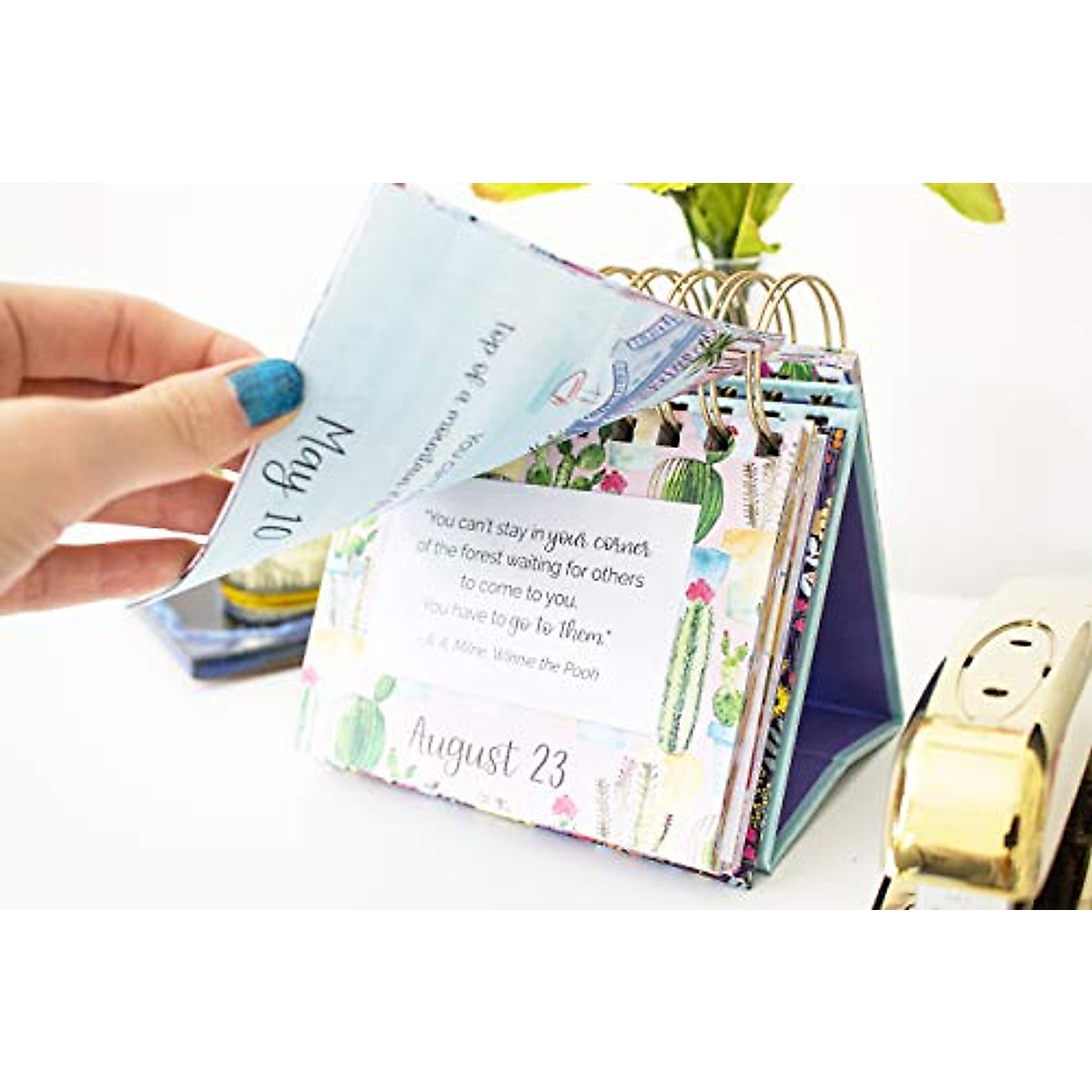 bloom daily planners Undated Perpetual Desk Easel/Inspirational Standing Flip Calendar - (5.25" x 5.5") (The Best is Yet to Come)