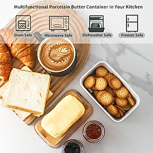 Hasense Large Butter Dish with Lid for Countertop - Farmhouse Ceramic Butter Container Holder with Cover for Fridge,Silicone Sealing,White Embossed Pattern,Holds Two Sticks of Butter