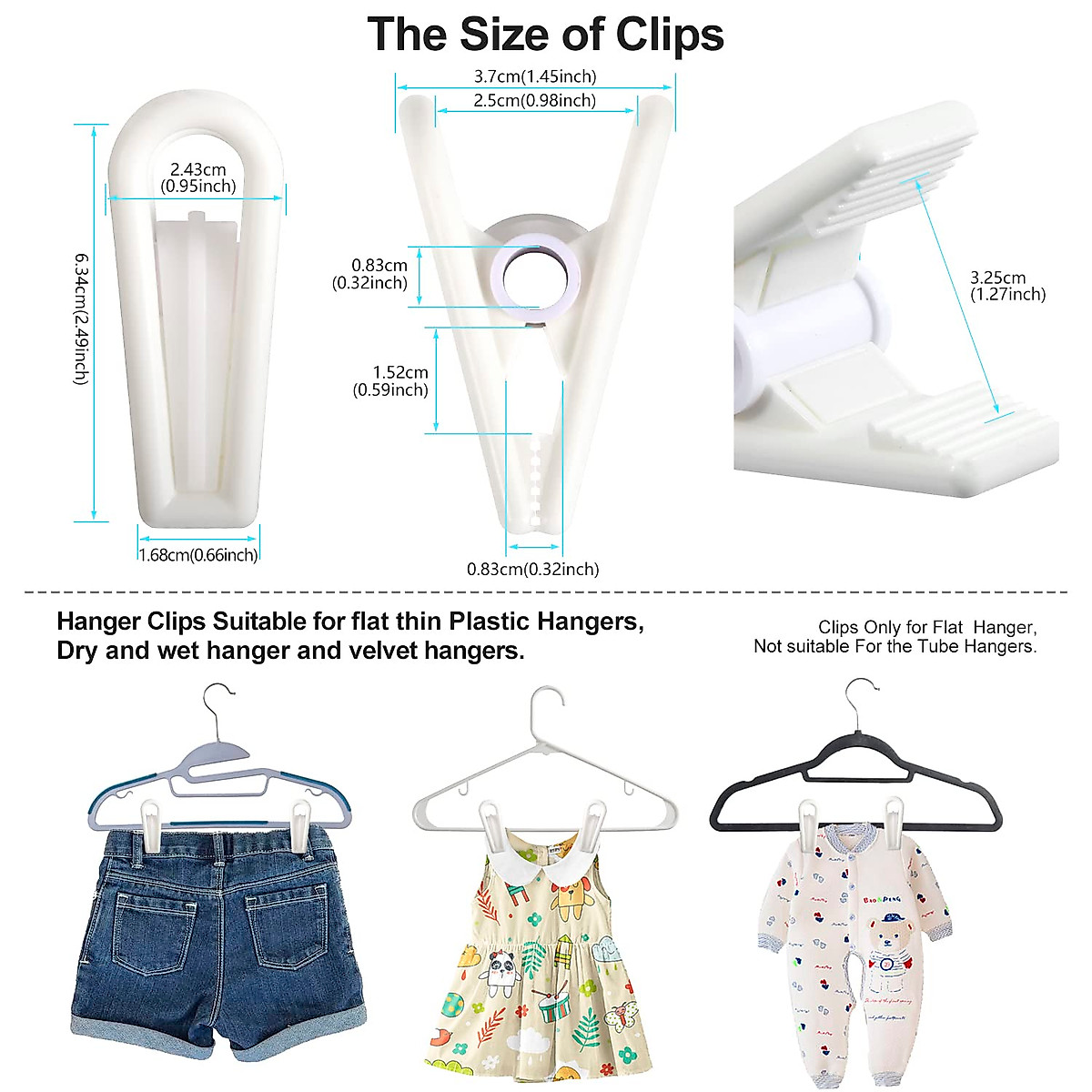 20Pcs Laundry Clips,Washing Line Pegs,Windproof,Hanger Clips for Baby's Flat Thin Clothes Hangers,Chip Clips,Multi Purpose Clips for Kitchen Food Package,Photos,Crafts,Display Artwork Clothespin,White