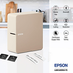 LABELWORKS Epson LW-C610PX Premium Portable Wireless Label Maker Machine for Home and Hobbies – Create Sticker Labels for Crafts and Organization, Designer Tape, App Compatible