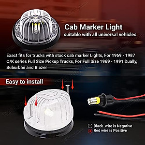 TMH 3.3 Inch 5 Clear Lens + 5 Amber Lens Cab Marker Light with T10 Amber LED for Dually C/K C10 C50 C60 C70 Chevrolet K10 K20 K30 Suburban K5 Blazer Pickup Truck 1969-1987