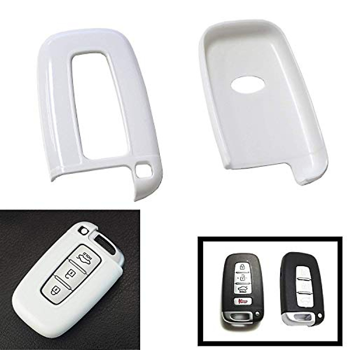 iJDMTOY (1) Exact Fit Gloss Metallic Pearl White Smart Remote Key Fob Shell Compatible With Hyundai Veloster Sonata Elantra Genesis Kia Optima Forte (double check the year/fitment in description)