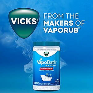 Vicks VapoBath, Bath Salts, Bath Bomb, Non-Medicated Bath Crystals, Comforting Vicks Vapors, Vapor Bath, Aromatherapy with Eucalyptus and Menthol Scent, Contains Essential Oils, 15 OZ