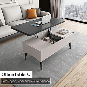 GraceNook Grey Lift Top Coffee Table, Coffee Table Converts to Dining Table, Lift Top Coffee Table with Storage and Drawers for Living Room, Bedroom