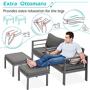 AECOJOY Aluminum Patio Furniture Set, Modern Outdoor Patio Furniture with Coffee Table, 7 Pieces Outdoor Conversation Set with Navy Blue Cushions for Balcony, Porch, Lawn and More