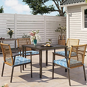 DYTXIII Set of 4 Outdoor Square Chair Cushions 18.5"x16"x2" for Patio, Water Resistant Patio Dining Seat Pads Replacement for Kitchen Garden and Outdoor Furniture Decoration - Celadon Geometric