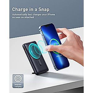 Baseus Magnetic Power Bank, 10,000mAh Foldable Kickstand Wireless Portable Charger, for Magsafe Battery Pack 20W USB-C for iPhone 14/14 Plus/14 Pro/14 Pro Max and iPhone 13/12 Series